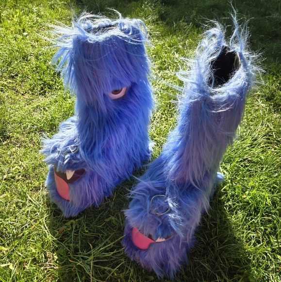 Dolls Kill | Shoes | Kooky Furry Blue Platform Monster Face Boots Shoes ...